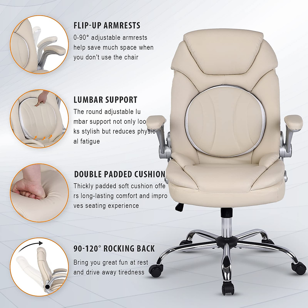 Comermax Executive Office Chairs with Lumbar Support and Flip up Arms Ergonomic Managerial Executive Chair Velvet Desk Chair with Wheels for Home Office (White)