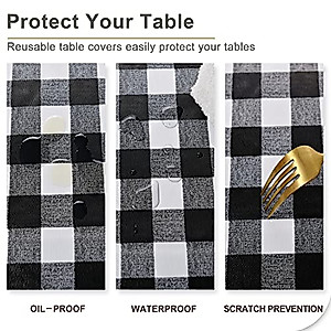 Hiasan Checkered Vinyl Tablecloth Rectangle - 54 x 80 Inch - 100% Waterproof & Stain Resistant Wipeable Plaid PVC Table Cover for Outdoor Picnic/Kitchen Dining/Farmhouse, Black and White