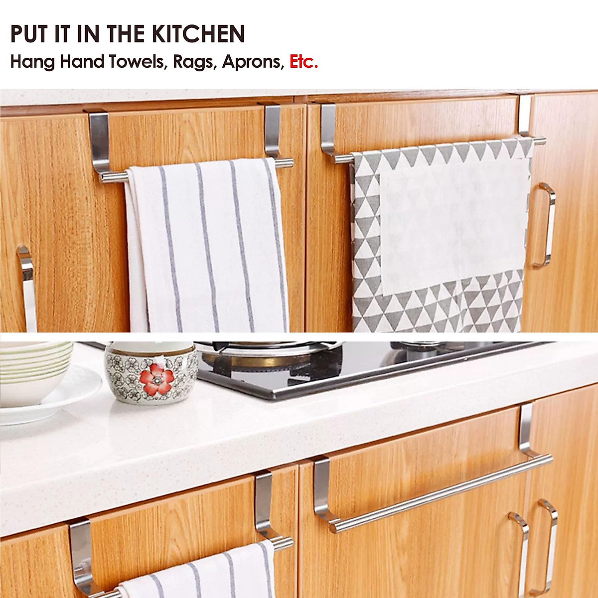 Over Door Towel Rail Holder, Towel Rack for Cabinet Retractable Stainless Steel Kitchen Over Cabinet Towel Bar Rack Shelf No Drilling (Single bar Small Size)