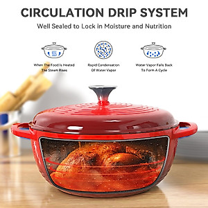 magicplux Dutch Oven Pot with Lid, Enameled Cast Iron Dutch Oven 6 Quart, Cast Iron Pot for Cooking, Red