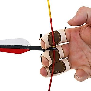 HRCHCG 3PCS Archery Gloves Bow Finger Tab Leather Tradition Recurve Bow American Hunting Bow Hand Guard Protect Hand Finger (Black)