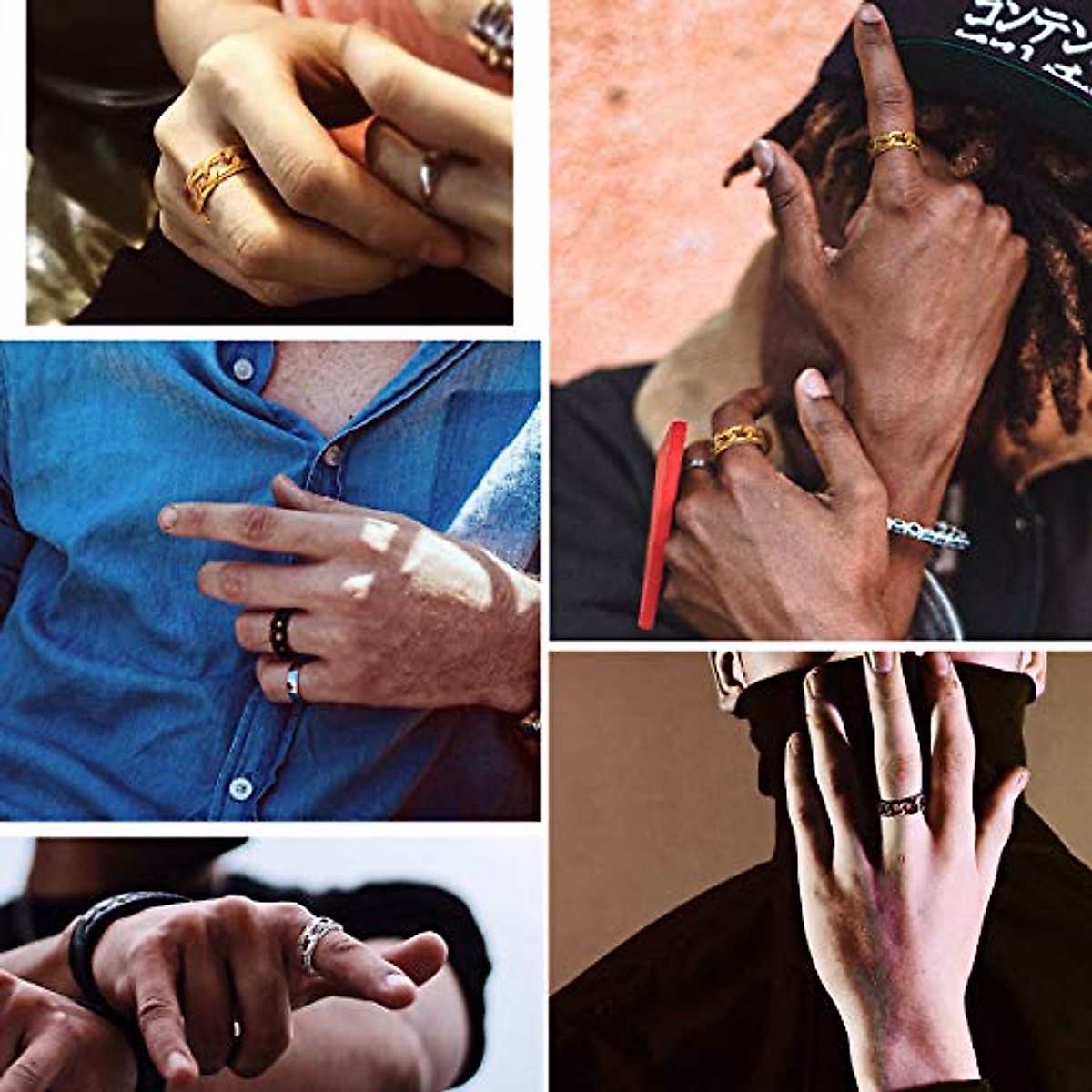 Mens Ring Cuban Link Rings Cool Stainless Steel Mens Chunky Black Ring