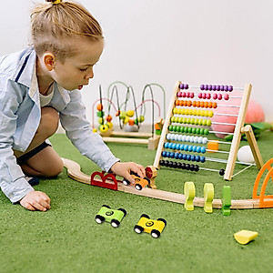 Sotiff 8 Pieces Wooden Mini Car Wood Race Car Track Ramp Replacement Toy Vehicle Play Sets for Toddlers Party Gift