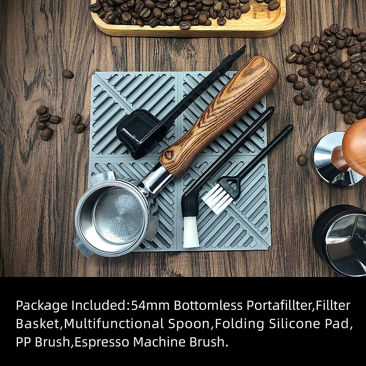 NEOUZA Coffee 51mm Bottomless Portafilter Compatible with DeLonghi Dedica EC680/EC685/EC785/EC820/EC850/EC860 SMEG Coffee Machine, Stainless Steel,Rosewood.Free with Basket, Spoon, tamper mat