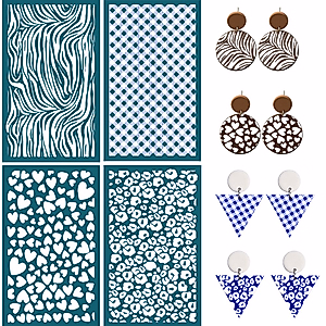 Polymer Clay Silk Screen, Silk Screen Stencils for Polymer Clay, 4 PCS Reusable Silkscreen Print Kit,for Printing on Clay & Jewelry Clay Earrings Decor, About 15 * 9CM/5.91 * 3.54inch, Type 1