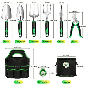 DMIMIA Garden Tool Set, 10 Pieces Heavy Duty Gardening Hand Tools Kit with Plant Grow Bags and Tote Storage Bag, Gardening Gifts for Women and Men,No-Rust,Suitable for Indoor and Outdoor Use