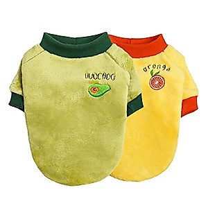 LNOJENR 2 Pieces Winter Dog Clothes Pet Coat, Plush Dog Jacket for Small/Medium Dogs, Thick Velvet Dog Sweater for Girl or Boy, Soft and Warm Pet Puppy Pajamas (XL), Green and Orange