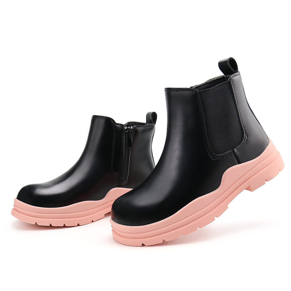 brooman Kids Chelsea Boots Boys Girls Ankle Boots Zipper Booties (6,Black Pink)