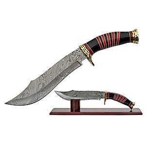 Szco Supplies 14" Damascus Striped Bowie Blade Knife with Stand, Multicolor, One Size, DM-1056