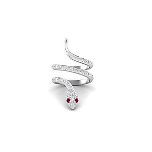 MOONEYE 925 Sterling Silver Snake Ring for Women Vintage Wrap Rings with Natural Ruby & White Topaz Engagement Ring Cobra Snake Rings (Sterling Silver, 7)