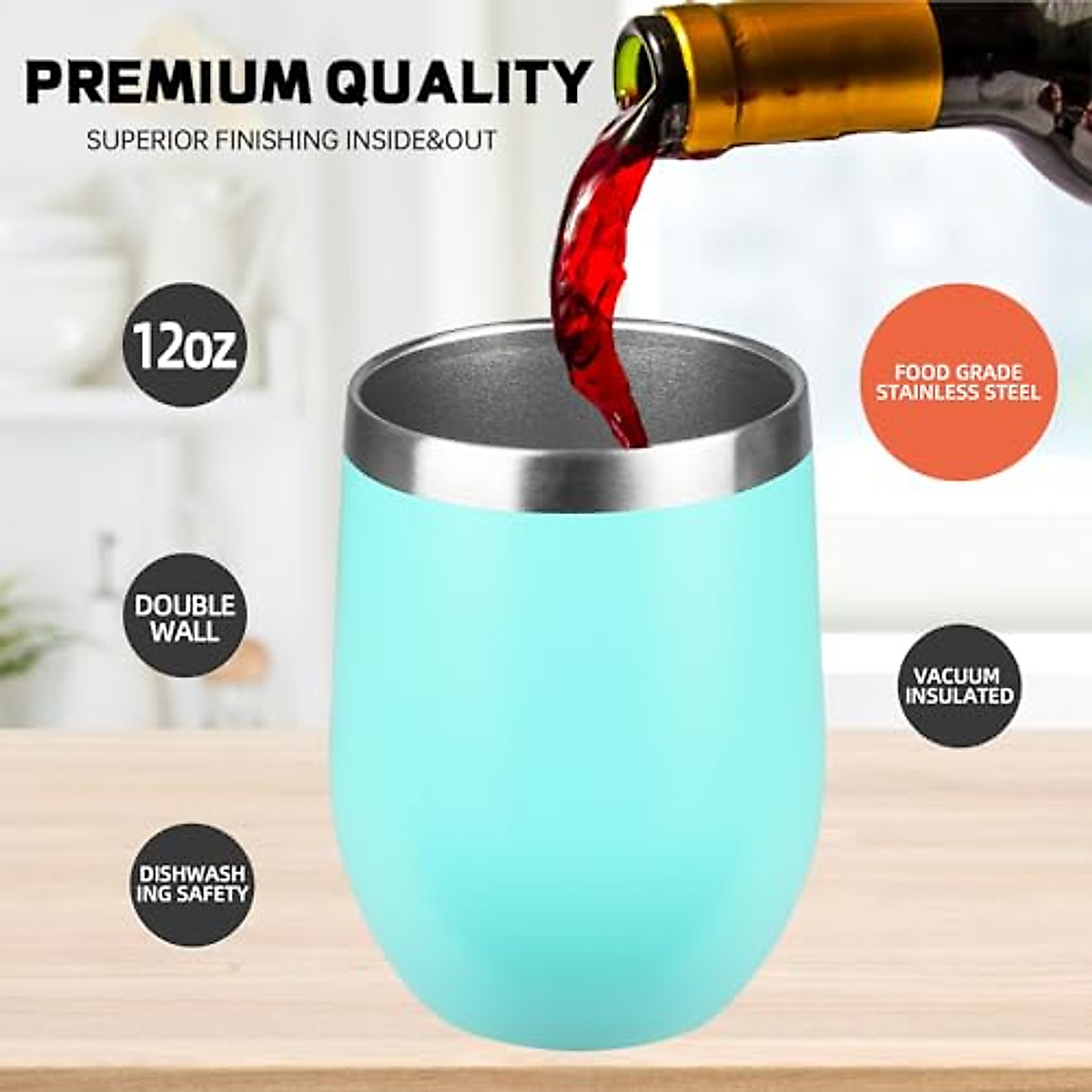 StarSpeed 12oz Wine Tumbler with lid, Stainless Steel Travel Mugs Stemless Double Wall Insulated Coffee Cup, Insulated Wine Glasses Travel Tumbler for Cold & Hot Drinks(Light Green, 1)