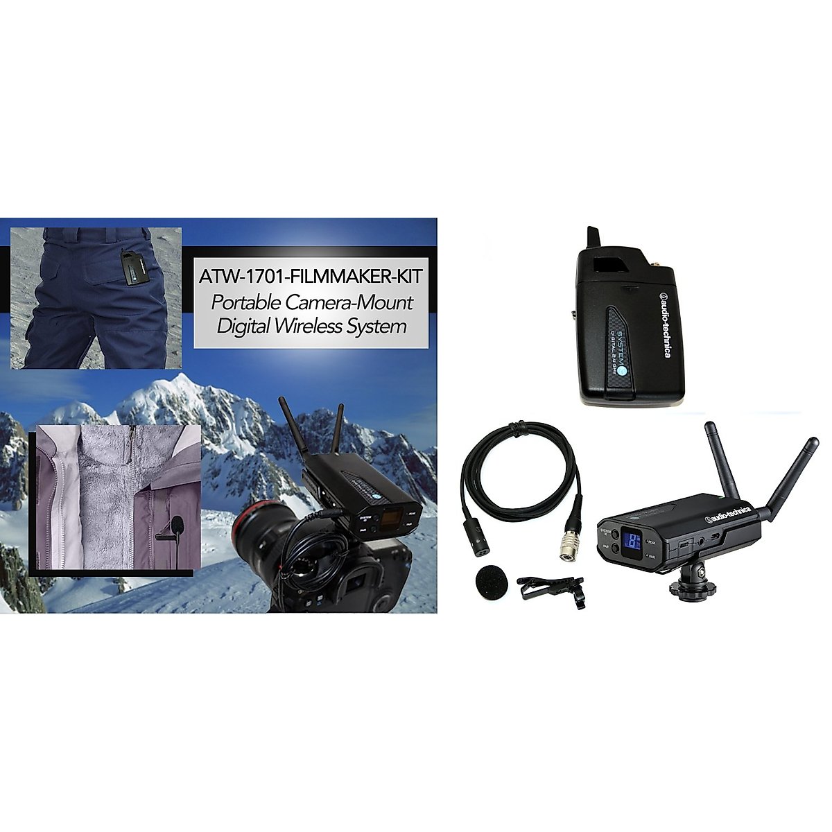 Audio Technica System 10 ATW-1701 Portable Camera Mount Wireless System with FREE AT831cw professional uni-directional lapel microphone