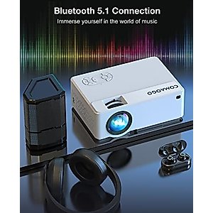 WiFi Projector with Bluetooth 5.1, COMAOGO Mini Projector 9500 Lumens 1080P 220” 5G Mirroring Movie Portable HD Projectors for TV, PC, HDMI, USB, VGA, iOS/Android
