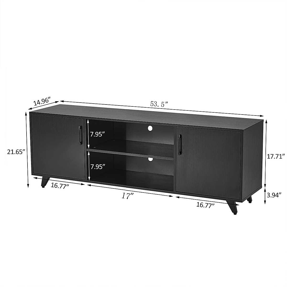 Panana TV Stand, Entertainment Center with 2 Doors and 2 Cubby Storages Cabinets for up to 65 inch for Living Room Bedroom (Black, 53.5 inch)
