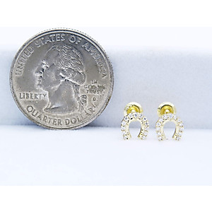 Dazzlingrock Collection 0.13 Carat (ctw) 14K Round White Diamond Ladies Horse Shoe Earrings, Yellow Gold