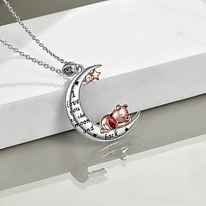 LILALO Bear Necklace Sterling Silver Moon Jewelry with I Love You To the Moon & Back Cute Animal Bear Gifts for Women Teens Birthday Christmas-Style 1
