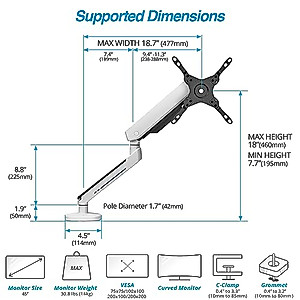 AVLT Single 27”-45” RGB Gaming Monitor Arm Desk Mount Built-in 20 Lighting Modes Touch Button Control Fits Flat/Curved/Ultrawide Monitor Height Swivel Tilt Rotation Adjustable Monitor Stand -White