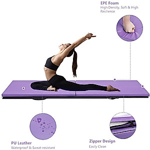 Giantex 6'x 2' Folding Gymnastics Mat, Exercise Mat w/Carrying Handles, Small Size, Easy to Store and Clean, Lightweight Tumbling Mat for Gym, Home (Purple)