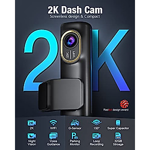 OMBAR Dash Cam 2K Built-in WiFi Car Camera, Dash Camera for Cars with Free 32G SD Card, Front Dashcam, Dash Camera Night Vision, Loop Recording, G-Sensor, 24 Hours Parking Monitor, APP, 150°Wide Angle