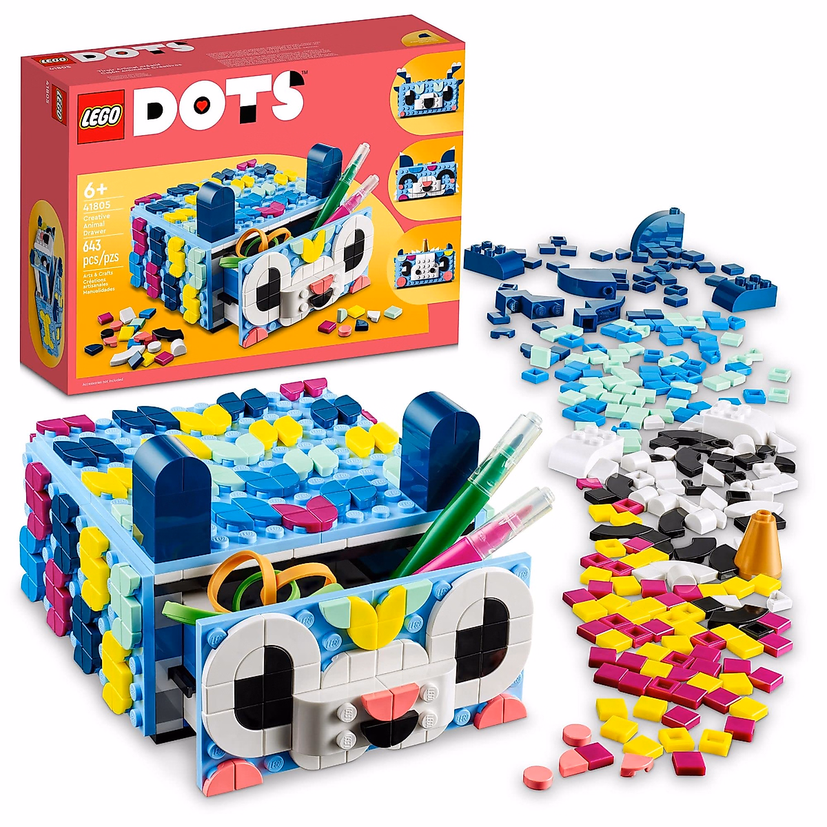 LEGO DOTS Creative Animal Drawer Building Toy 41805, Buildable Treasure Box, Jewelry Box, Desk Caddy, Storage Box, Arts and Crafts DIY Toy Mosaic Making Kit for Creative Kids Boys Girls Age 6+
