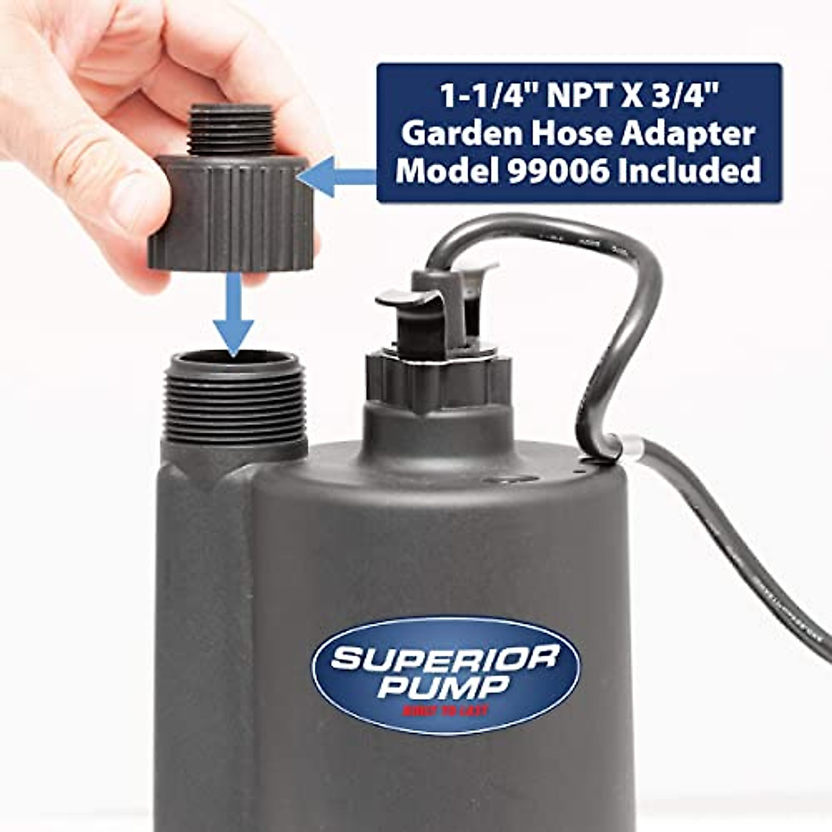 Superior Pump 91250 1800GPH Thermoplastic Submersible Utility Pump with 10-Foot Cord, 1/4 HP