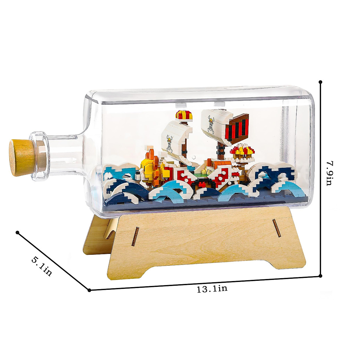 HI-REEKE Thousand Sunny Ship in a Bottle Micro Building Blocks Set, Anime Piece One Pirate Mini Bricks Boat Model Battleship Toy Kit for Adults Kids Teens -1601PCS