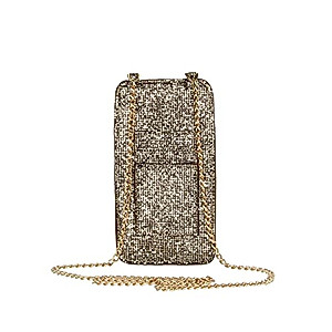 Olivia Miller Women’s Fashion PU Vegan Leather Glitter Gold Cell Phone Crossbody Mini Bag Everyday Casual Evening Purse Handbag
