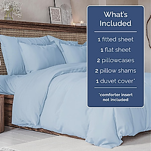 CGK Unlimited Sky Blue Sheet Set with Duvet (Queen Size) - Bed Set Includes Fitted Sheet, Flat Sheet, Duvet Cover & Pillow Cases/Shams - Bedding Set - Breathable Bed Duvet Set