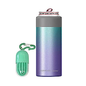 Asobu Slim Can Cooler Insulated Stainless Steel Sleeve for a Skinny 12 Ounce Can With a Reusable Straw (unicorn))