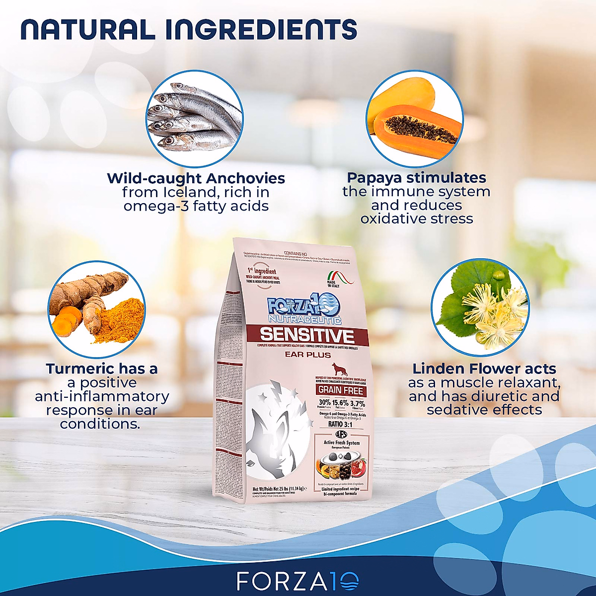 Forza10 Sensitive Dog Ear Infection Treatment Grain Free Dog Food, Fish Flavor 25 Pound Bag Dog Food, Helps Dog Ear Yeast Infection, Head Shaking and Smelly and Itchy Ears