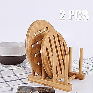 YWSHF 2 PCS Bamboo Wooden Dish Rack Dishes Drainboard Drying Drainer Storage Holder Stand Kitchen Cabinet Organizer for Dish,Plate,Bowl,Cup Pot,Lid,Book