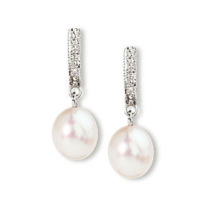 Ross-Simons 8-9mm Cultured Pearl Dangle Earrings With Diamond Accents in Sterling Silver