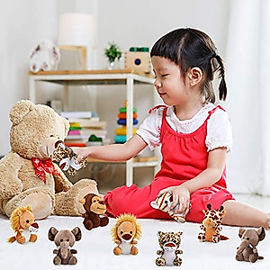 12 Pieces Mini Stuffed Forest Animals Jungle Animal Plush Toys in 4.8 Inch Cute Elephant Lion Giraffe Tiger Plush for Animal Themed Parties Teacher Student Achievement Award (Sitting)