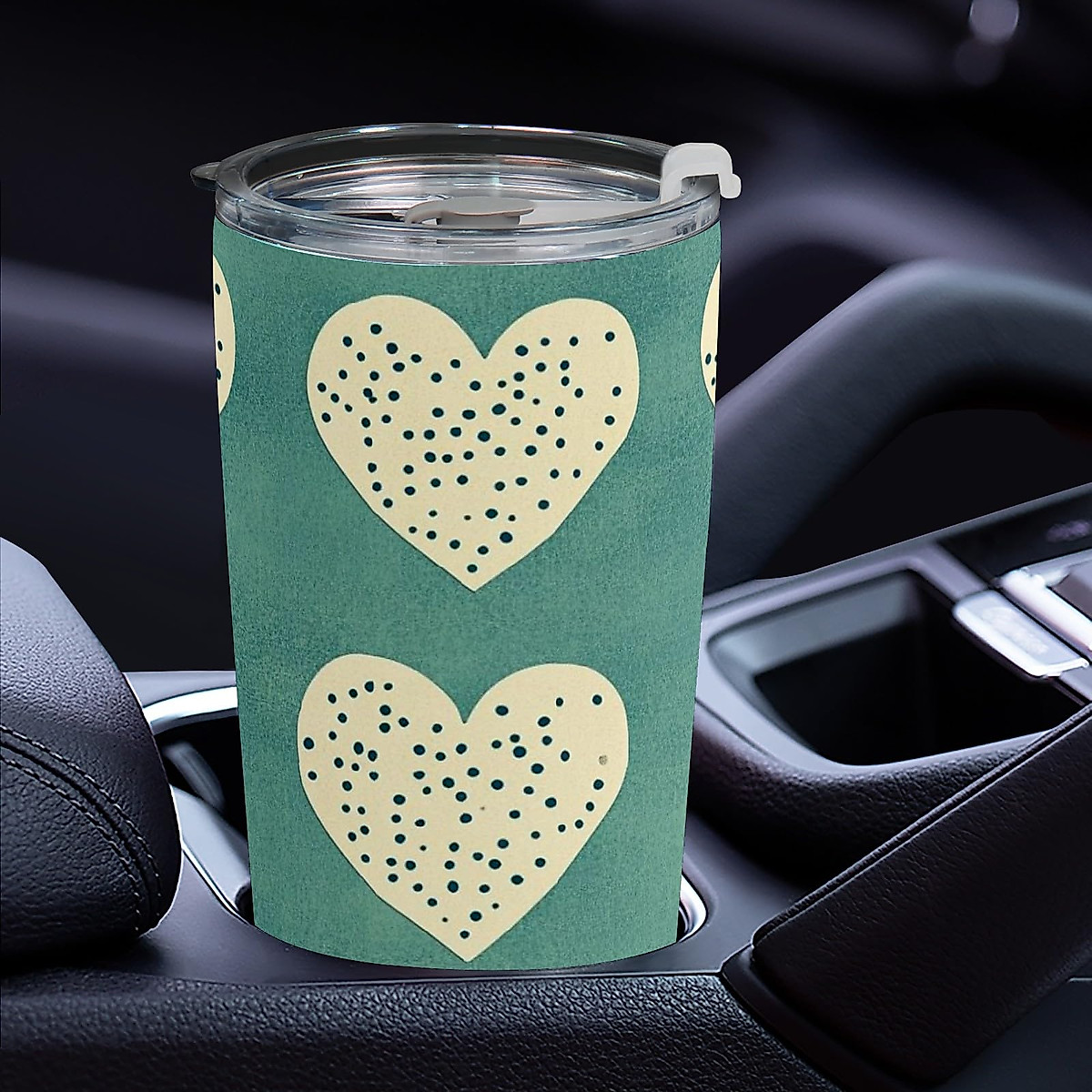 QWEUIOP 20oz Insulated Travel Coffee Mug Abstract Green Heart Pattern Stainless Steel Tumbler with Lid Double Wall Vacuum Coffee Cup For Hot and Cold Drinks14205