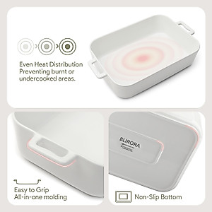 BLIRORA Deep Ceramic Baking Dish, 9x13 Inch Casserole Dish for Oven, 152 oz Large Elegant Design Lasagna Pan with Handles- Durable Serving Bakeware for Lasagna, Roasting and Baking, White