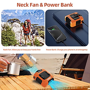 CHARMPㅤ Waist Fan - Portable Neck Fan with 10000mAh Battery, 24-Hour Runtime, LED SOS Light, 3 Speeds, 15500RPM Strong Airflow - Ideal Belt Clip Fan for Jobsite, Farming, Fishing