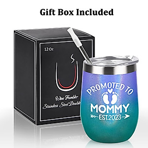 GINGPROUS New Mom Gifts, Promoted to Mommy Est 2023, Mothers Day Gifts for New Mom to be First Time Mom New Mother Mommy Pregnancy Baby Shower, 12oz Insulated Stainless Steel Wine Tumbler, Rose Gold