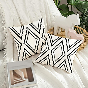 Yaofavo Set of 2 Black Pillow Covers, Boho Aztec Polyester Blend Square Decorative Throw Pillow Covers for Sofa Couch Bed Decor, 2 Pack of Pillowcase ONLY(20x20 Inches, Boho White More)