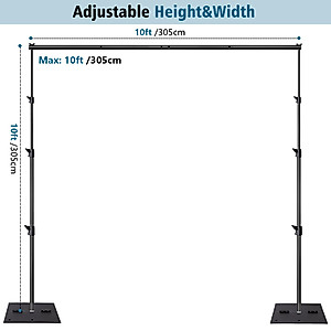 SLOW DOLPHIN Pipe and Drape Photography Backdrop Stand Kit Adjustable Photo Background Stand 10ft x 10ft with Metal Base for Parties Weddings Birthday Party Events Photo Booth