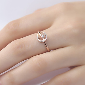 Meissa Sterling Silver Adjustable Ring for Women Crescent Moon and Star Ring Cubic Zirconia Silver Rose Gold Pleated Constellation Ring Gold