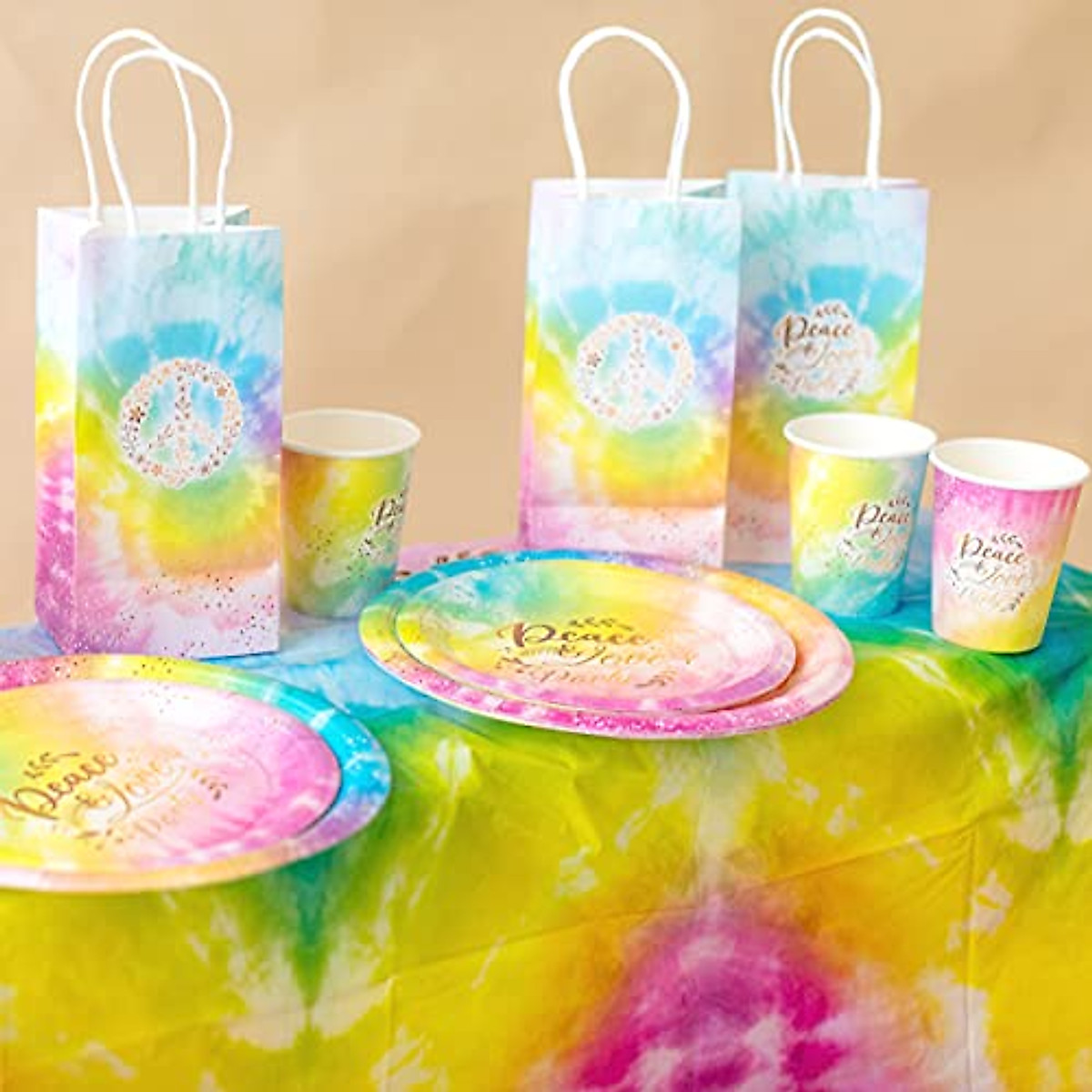 Joyful Toys Tie Dye Party Bags Pack of 16 - Goodie Gift Bags with Handle for Candy Favors & Treats | Ideal for 70s Pastel Tie Dye Hippie Party Decorations & Party Supplies