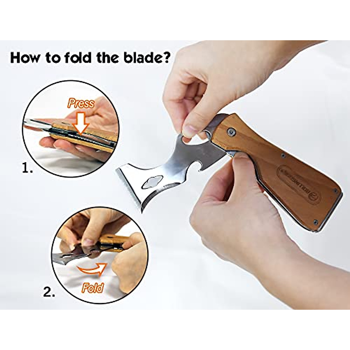 ROLLINGDOG Paint Scraper-Folding Painters Tool 9-in-1 Beech Wooden Handle Includes Paint Roller Cleaner, Nail Puller, Putty Knife Scraper, Hammer End