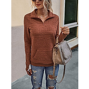 LANREMON Women Long Sleeve Sweatshirt Fashion Quilted Pattern Plain Zipper Pullover Sweatshirts Tops with Pockets