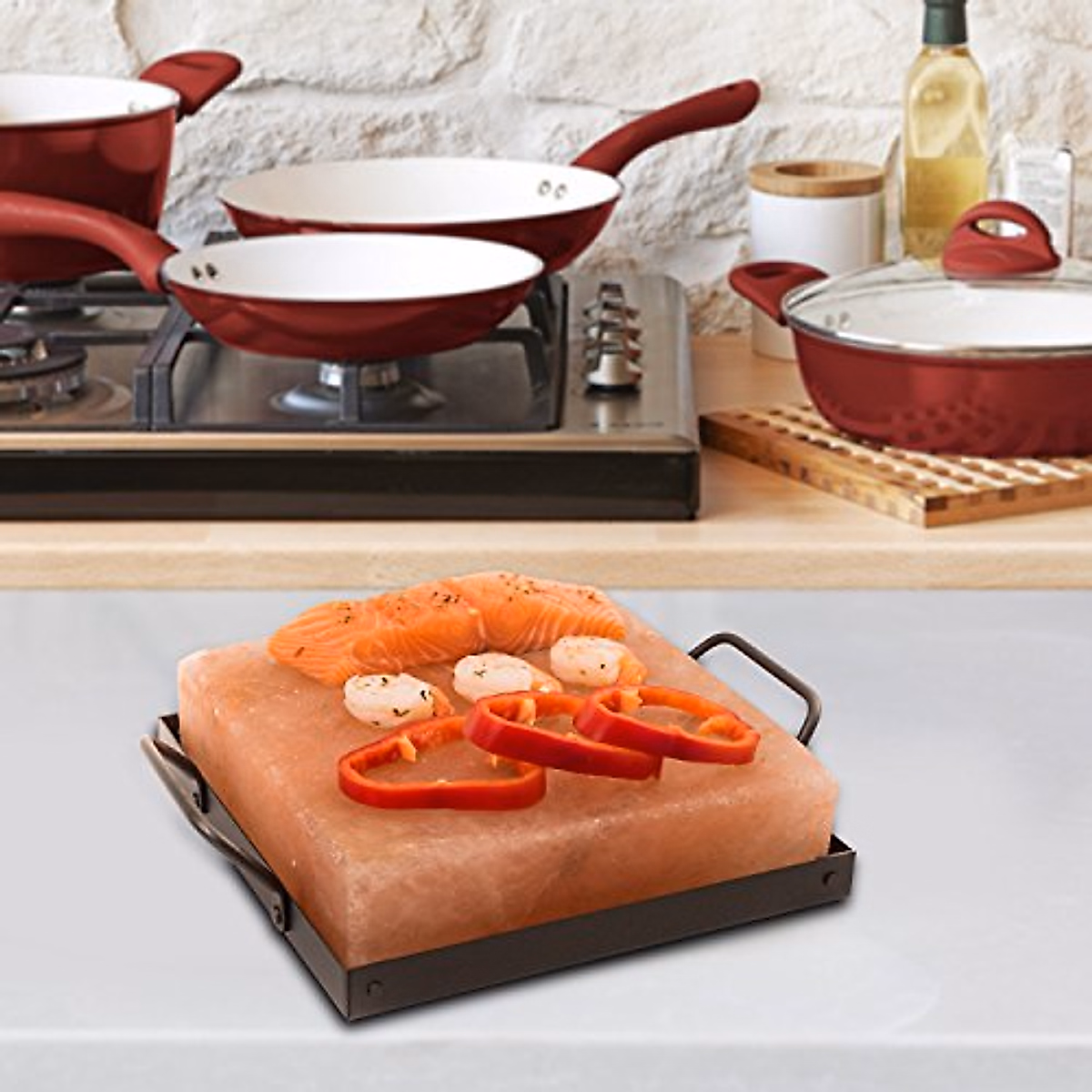 Himalayan Chef Natural Pink Salt Plate For Cooking,Grilling,Cutting and Serving - Pink Salt Slab (8" x 8" x 2")