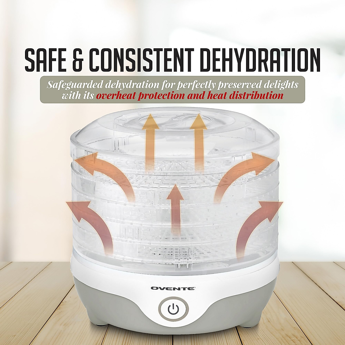 OVENTE Food Dehydrator Machine with 5 Stackable Clear Trays and Drying Space, 240W Electric Food Preserver and Dryer for Snacks, Beef Jerky, Fruits, Veggies, Yogurt and Herbs, Grey DF215GY