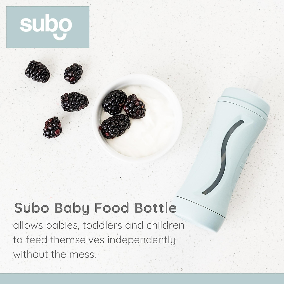 Subo Baby Food Bottle | No Mess Baby Toddler Self Feeder | Squeeze Free Design for Purees, Smoothies, Yogurt, Oatmeal, or Thickened Liquids | Reusable Silicone Washable Cup (Duck Egg Blue)