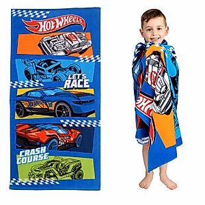 Franco Kids Super Soft Cotton Bath/Pool/Beach Towel, 58 In x 28 In, Hot Wheels
