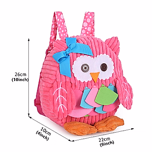 Rejolly Owl Backpack for Toddler Girls Cute Mini Plush Baby Book Bag Animal Cartoon Preschool Purse for Kids 1-3 Years Pink