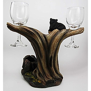 Gifts & Decor 10" Tall Climbing Black Bear Liquor Wine Glasses and Bottle Valet Holder Decorative Figurine