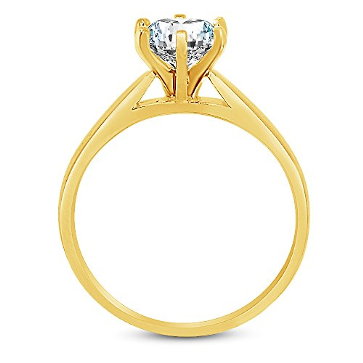 Size - 8 - Solid 14k Yellow Gold Round Cut Six Prong Solitaire Wedding Engagement Ring CZ Cubic Zirconia 1.50ct.